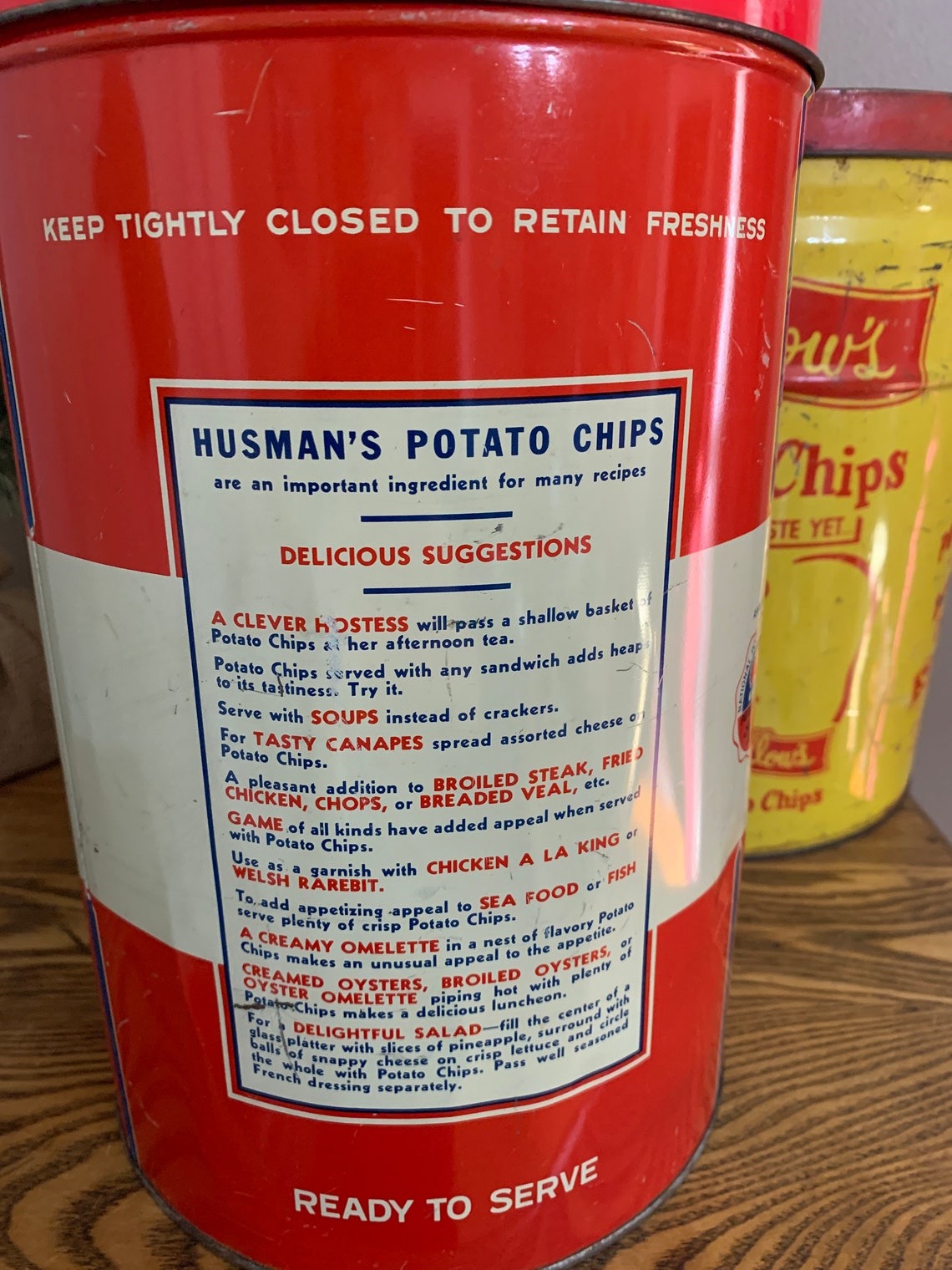 Vintage Husman's Potato Chip Tin Canister Large - Etsy