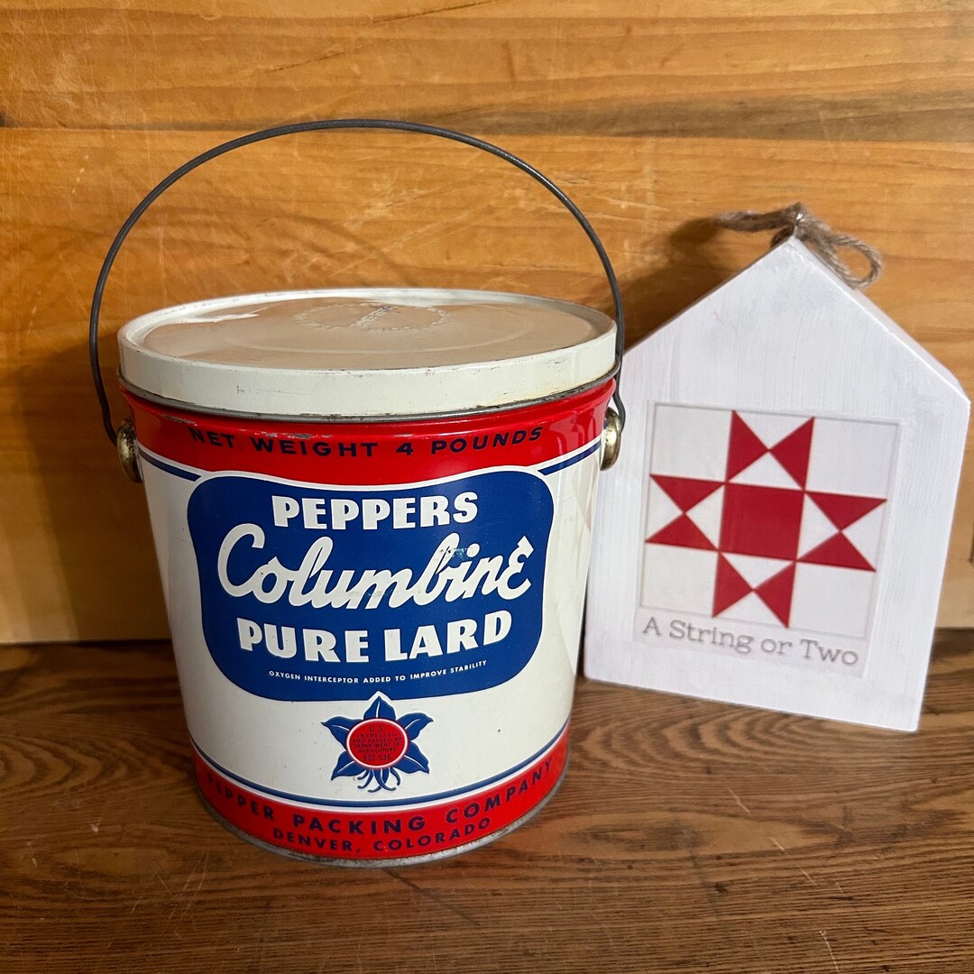 Vintage Peppers Columbine Lard Pail, 4 Lb. Can With Lid, Red White Blue ...