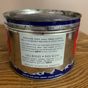 Vintage ARCO Coffee Tin, 1 Lb Metal Can W Lid, Andresen Ryan Coffee Co ...