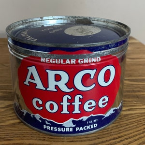 Vintage ARCO Coffee Tin, 1 Lb Metal Can W Lid, Andresen Ryan Coffee Co ...