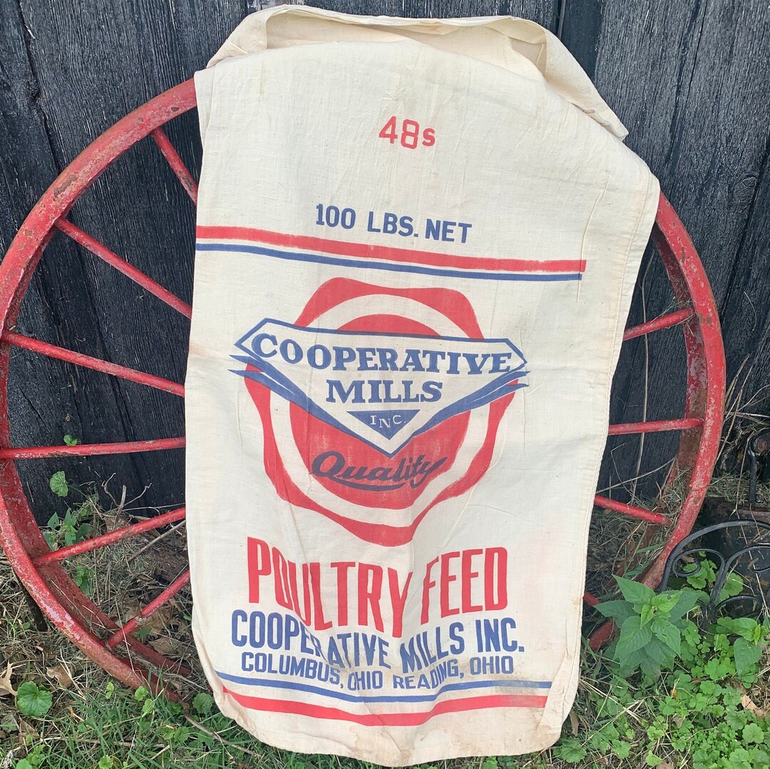 Vintage Feed Sack Cooperative Mills Poultry Cloth Feedsack, Unbleached ...