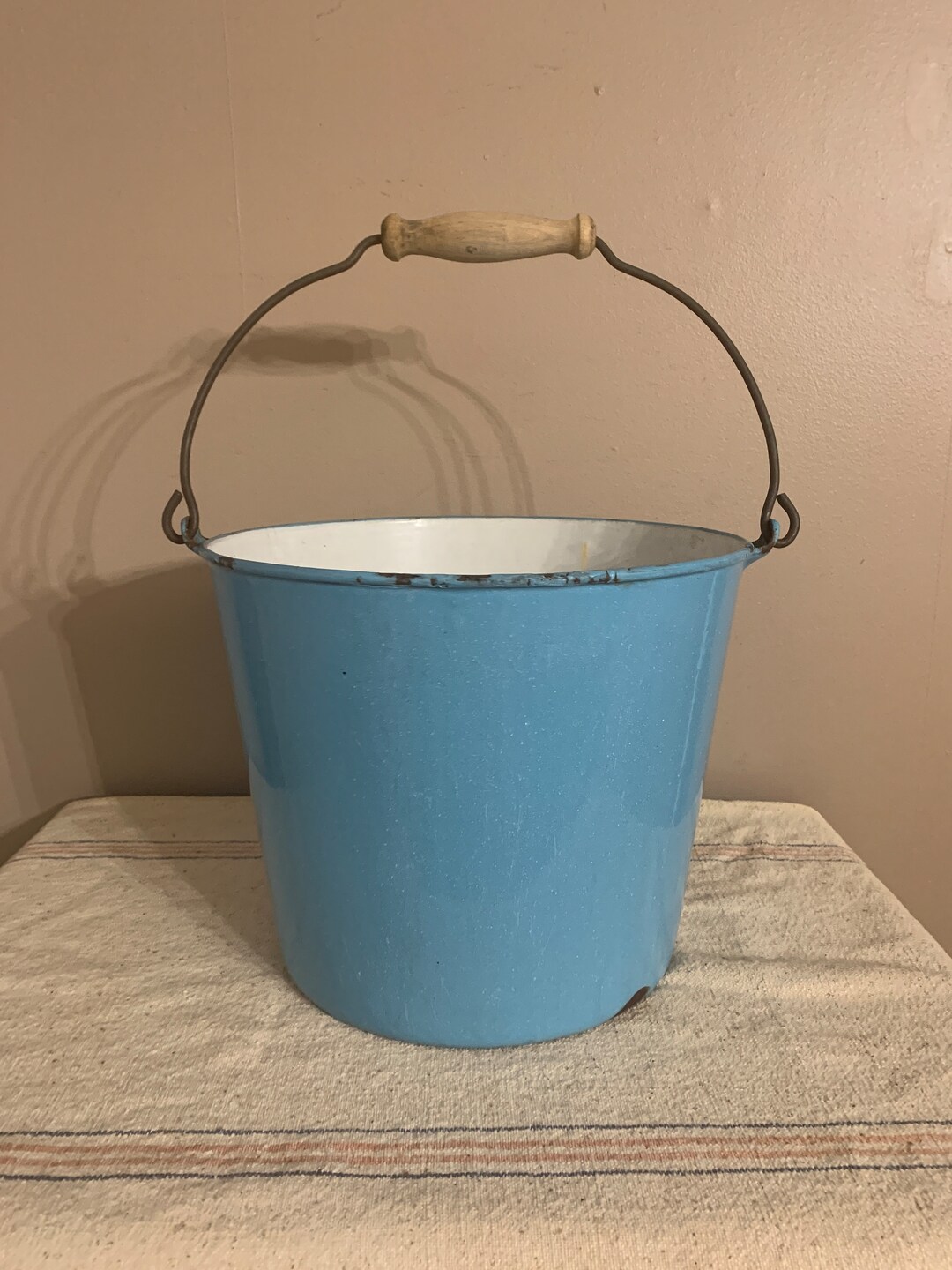 Vintage Enamelware Bucket, Robin's Egg Blue Enamel Rustic Water Pail ...