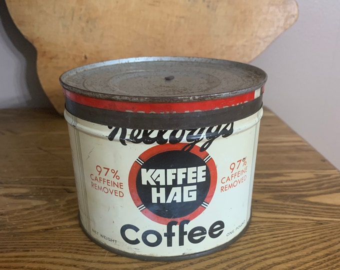 Vintage Kellogg's Kaffee Hag Coffee Tin, 1930s Steel Cut 1 Lb. Metal ...