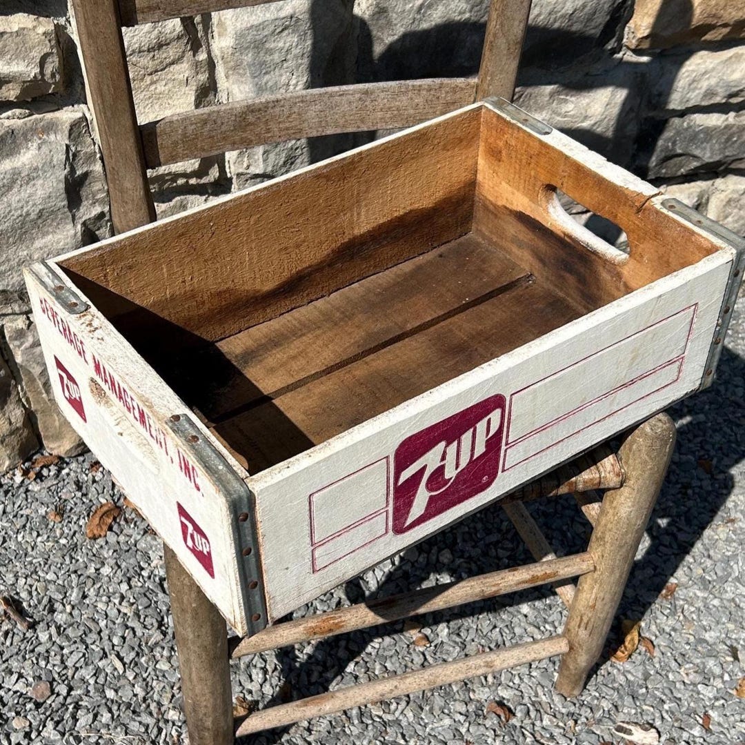 Vintage 7-up Crate, Wooden Soda Pop Case, 7UP White 1983 Cincinnati ...