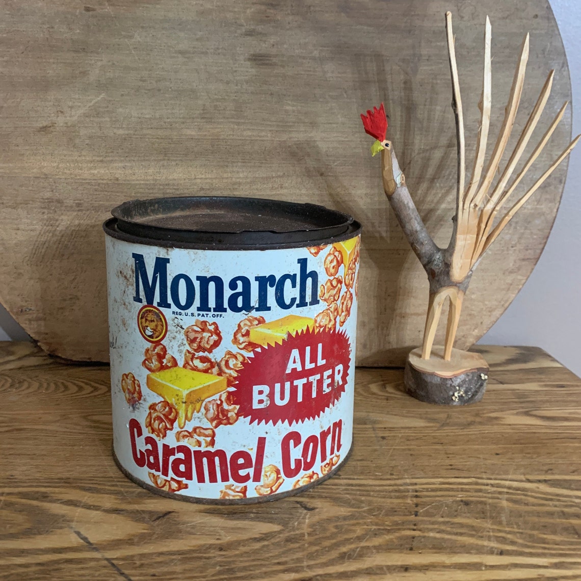 Rustic Grocery Tin Monarch Carmel Corn Red White Advertising - Etsy