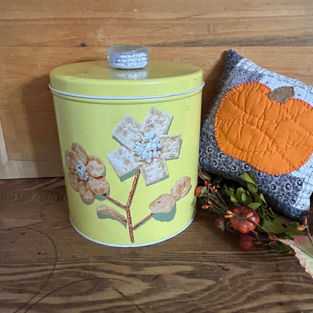 Vintage Krispy Kan Snack Canister With Blue Magic Lid, Clean Yellow ...