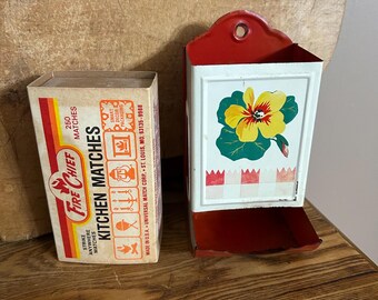 Vintage Tin Match Holder Match Box, Yellow Creamy White Floral Wall ...