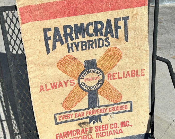 Vintage FARMCRAFT Hybrid Corn Seed Sack, Oxford Indiana, Rustic Farm ...