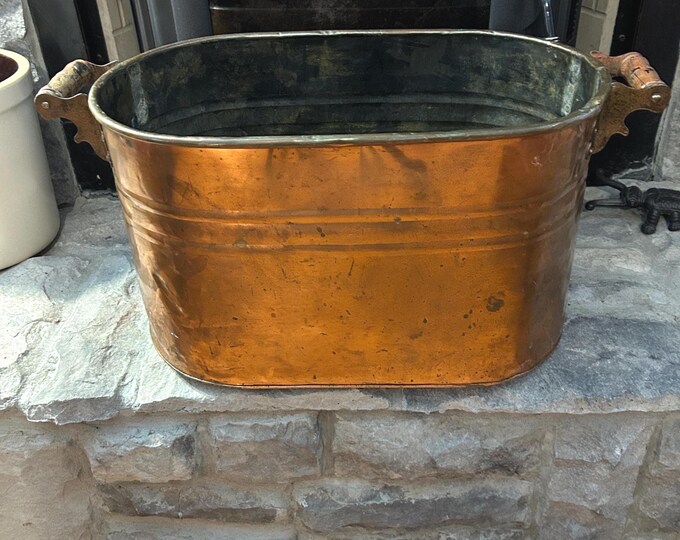 Antique Shiny Copper Boiler Wash Tub, Firewood Kindling Storage ...