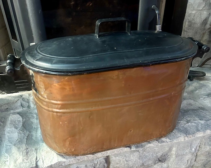 Antique Copper Boiler W Tin Lid, Firewood Kindling Wood Pellet Holder ...