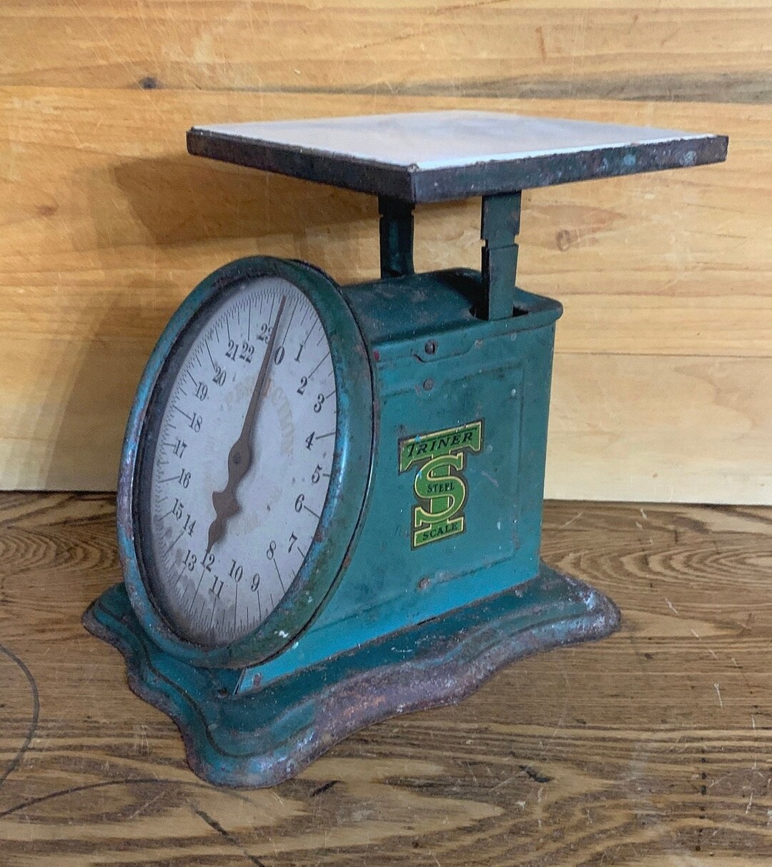 Antique Green Kitchen Scale, TRINER Chicago, Aged Rustic Metal Glass ...