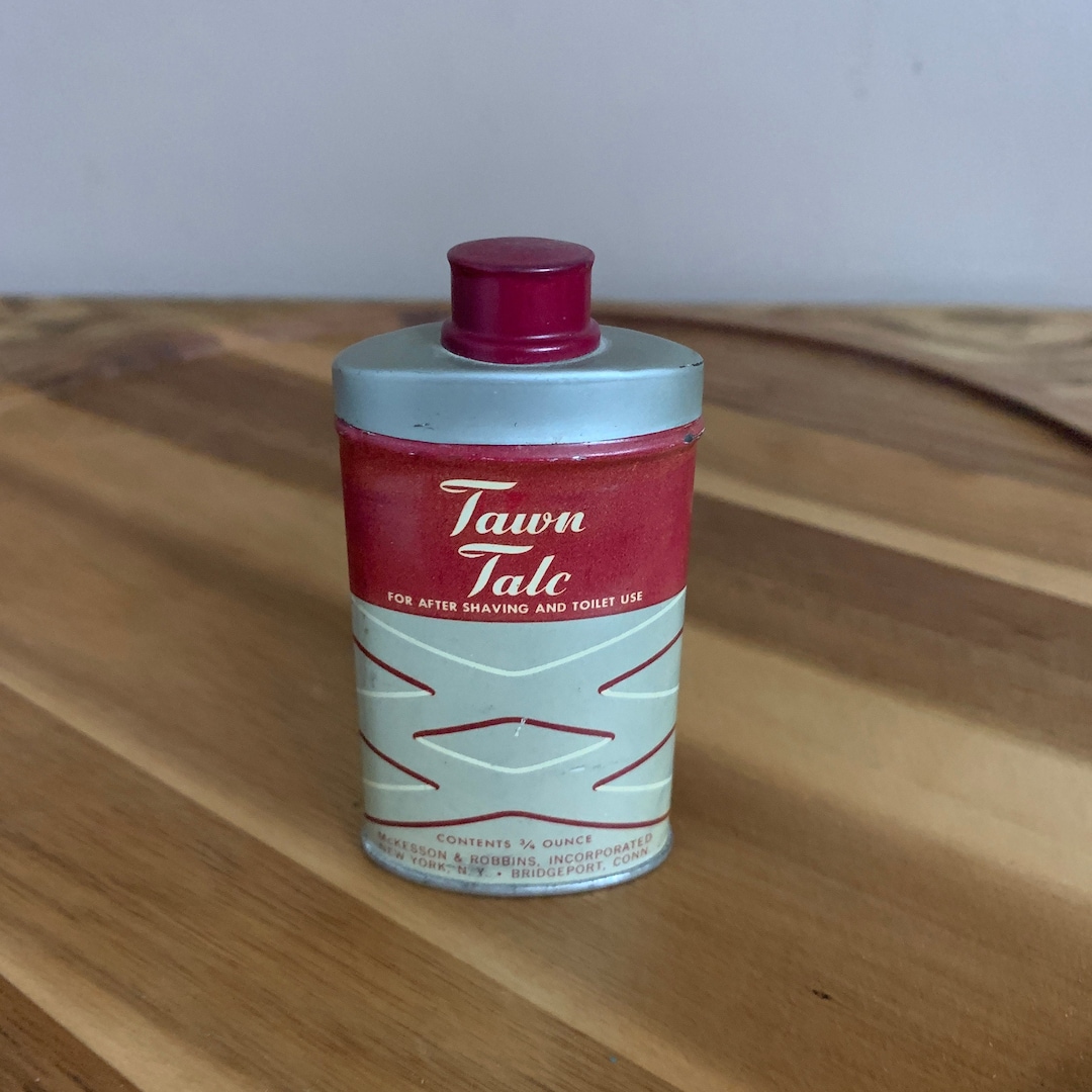 Vintage TAWN Talc Tin Full, Art Deco Graphics, TINY 3.25 in Tall, Red ...