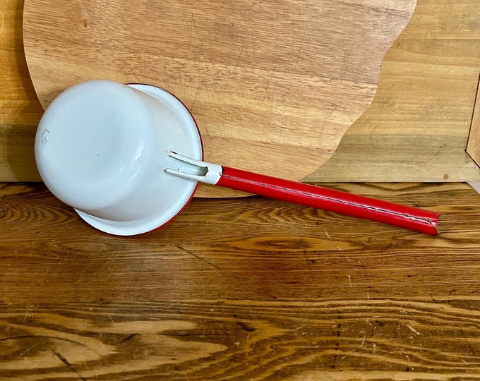Vintage White Red Enamel Water Dipper Ladle, Enamelware Rustic Cabin ...