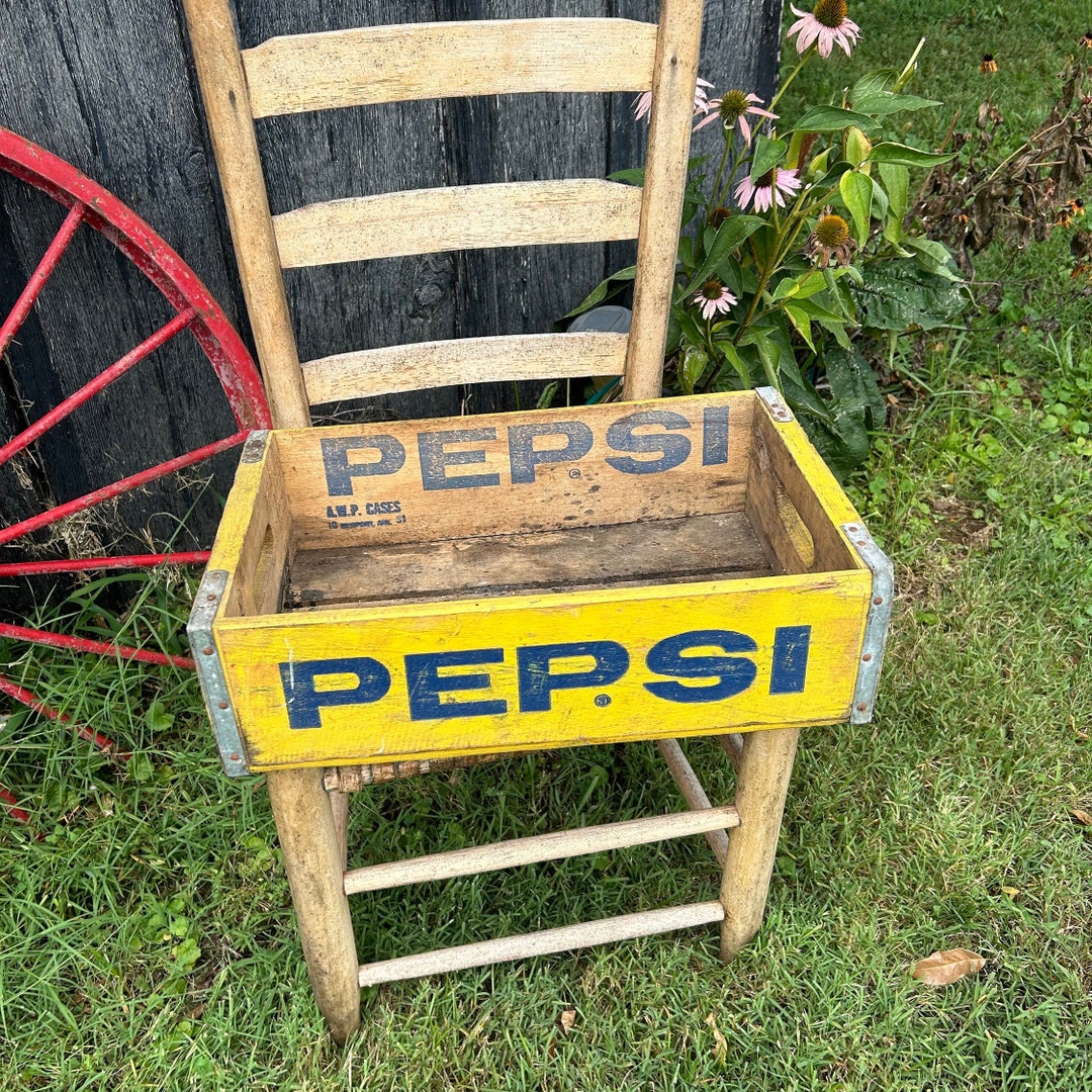 Vintage Pepsi Crate, Wooden Soda Pop Case, Yellow Blue Wood, Rustic ...