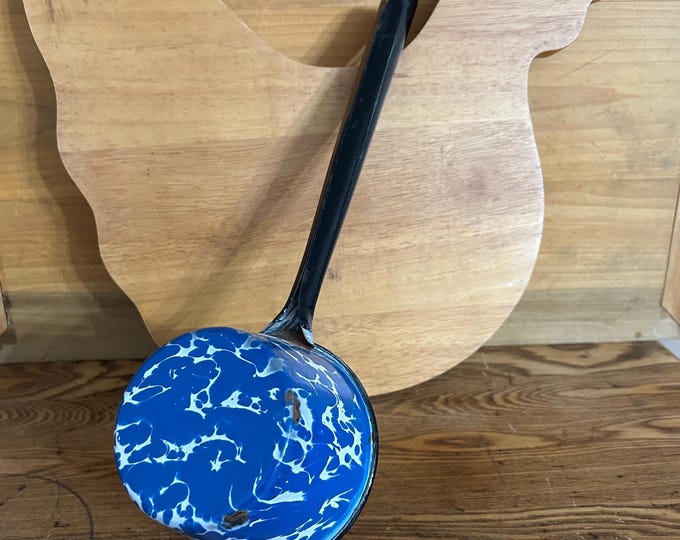 Vintage Blue White Graniteware Water Dipper, Chippy Enamelware Rustic ...