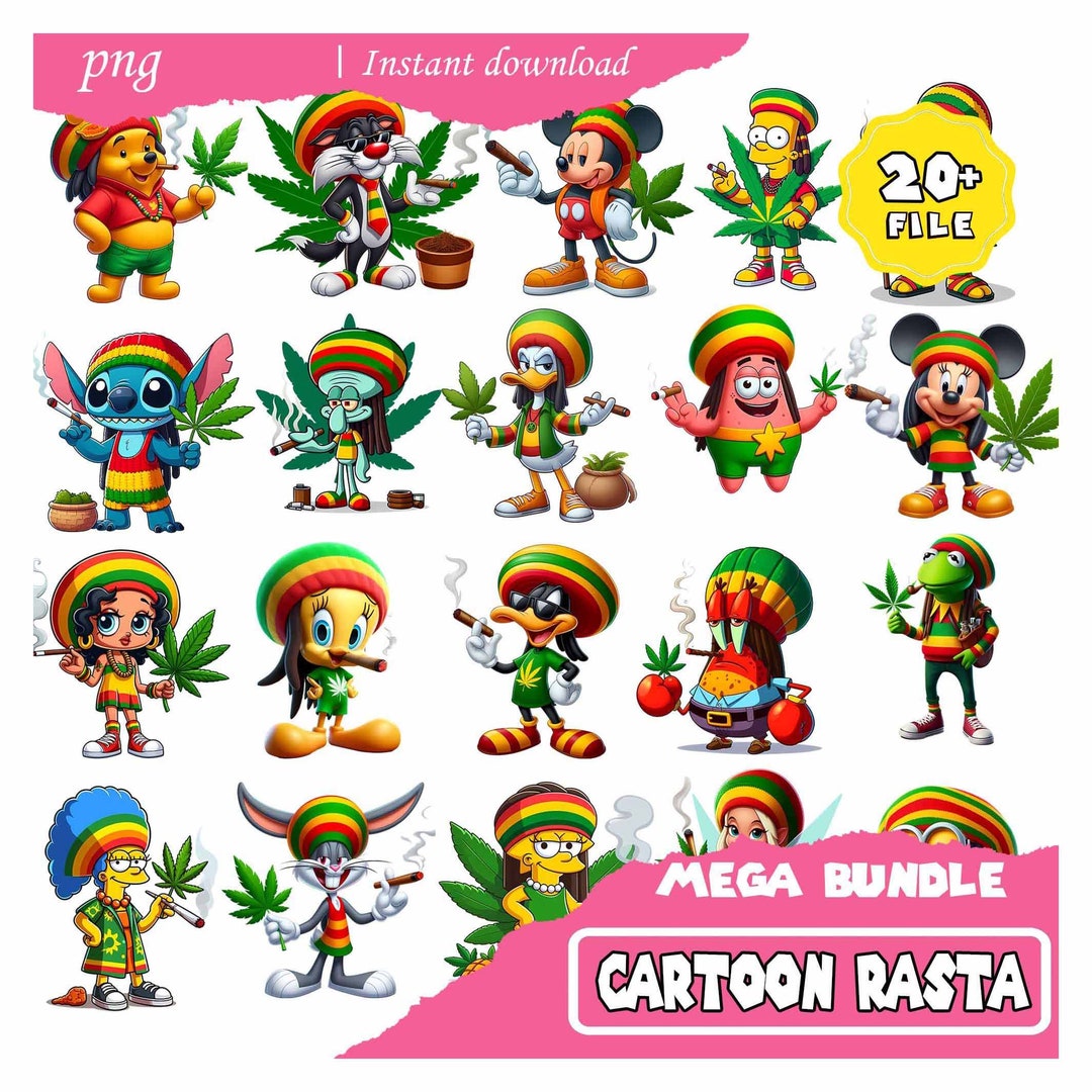 Cartoon Rasta Digital Designs for Printing, Rasta Svg Bundle, Weed Svg ...
