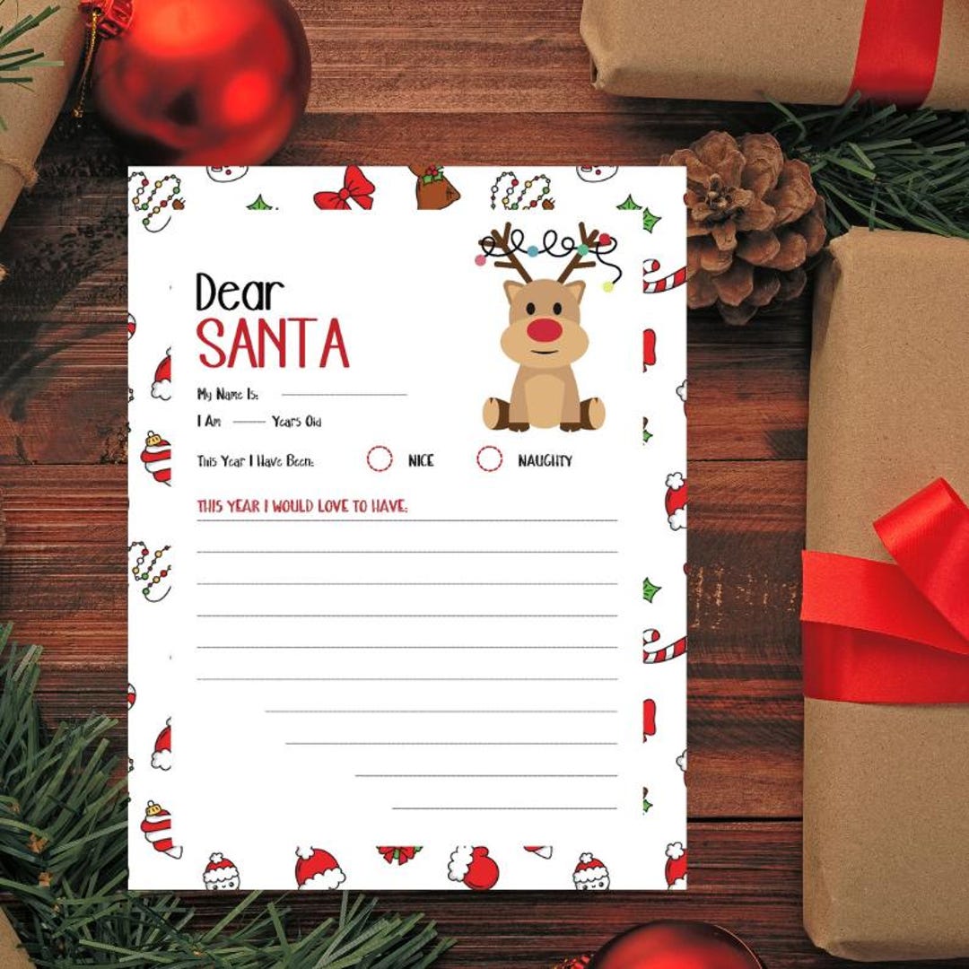 Letter to Santa Printable, Christmas Wish List, Digital Christmas ...