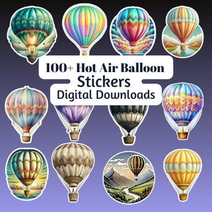 100 + Hot Air Balloon Stickers, PNG, Printable Stickers, PDF Digital ...