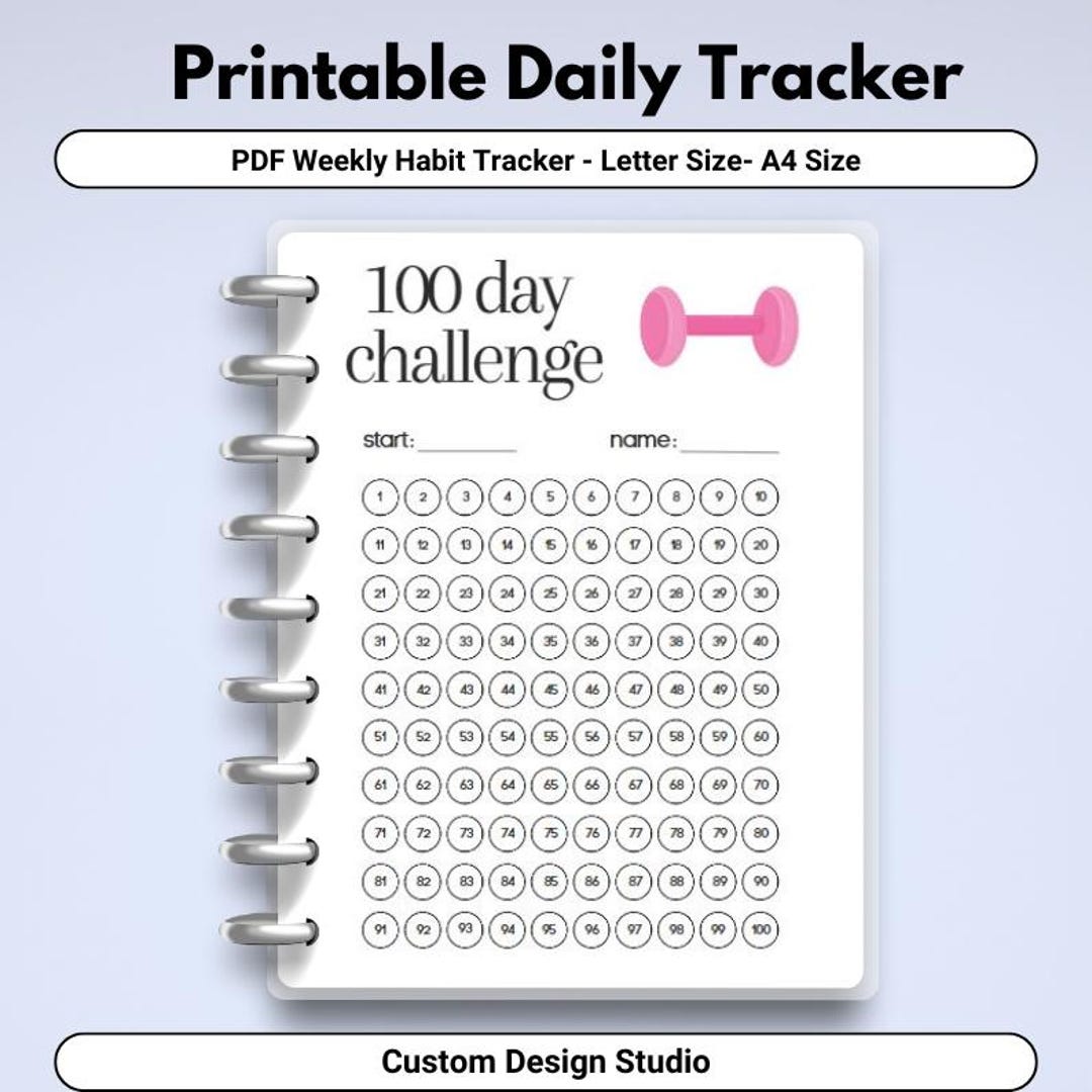100 Day Challenge Printable, Pink Exercise Theme, Task Tracker, Cute ...