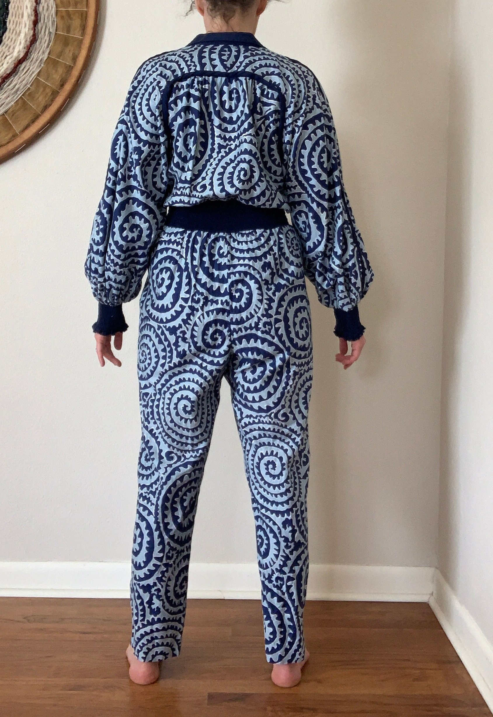Vintage 80s Jeanne Marc Mandala Cotton Jumpsuit Balloon Sleeves Woman's ...