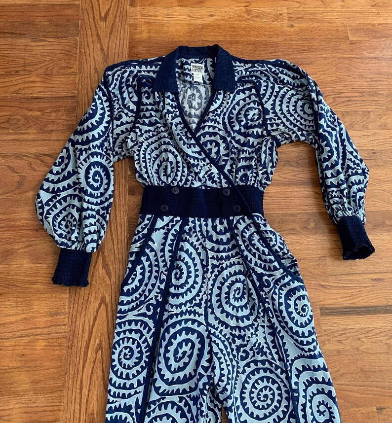 Vintage 80s Jeanne Marc Mandala Cotton Jumpsuit Balloon Sleeves Woman's ...