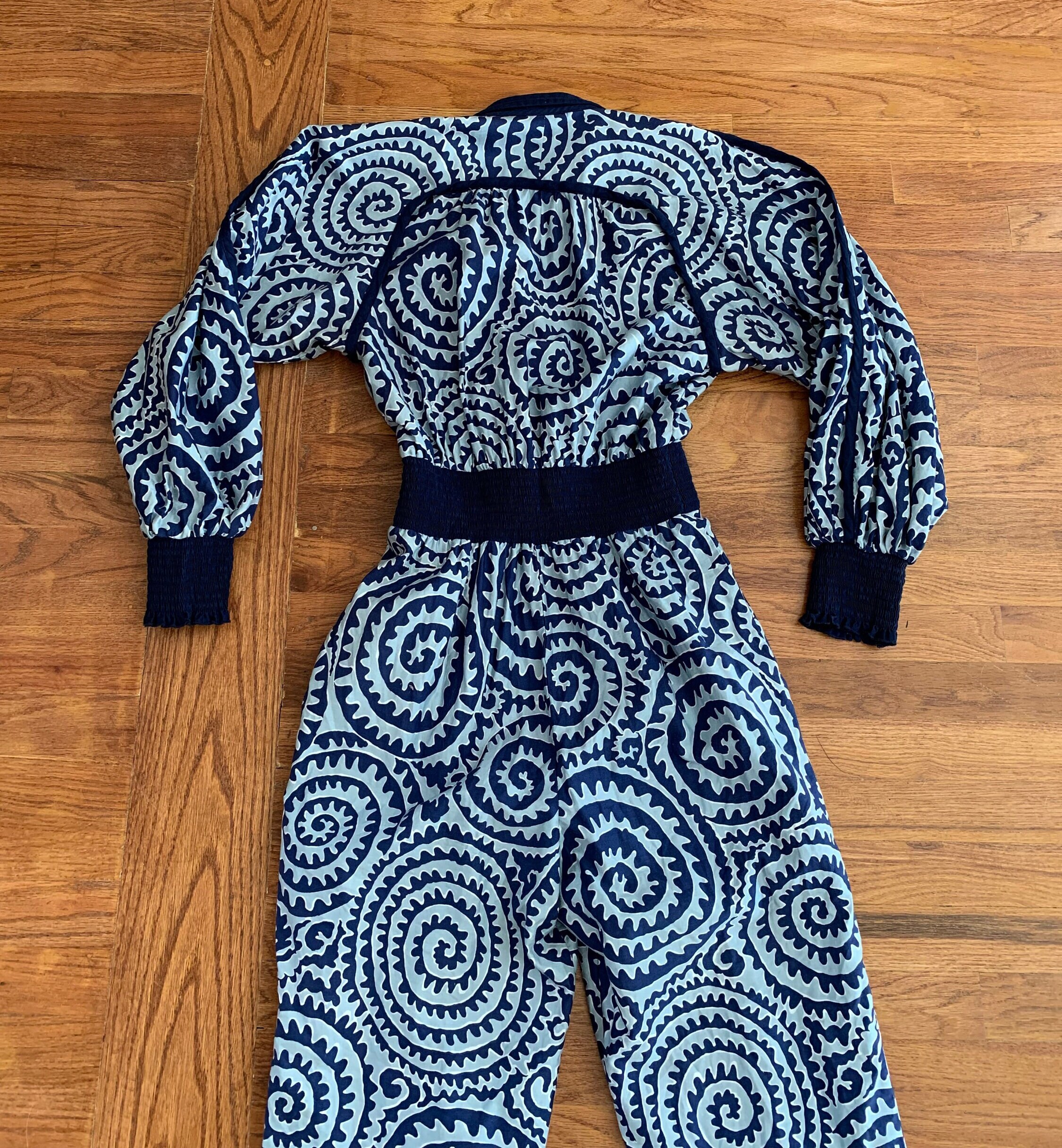 Vintage 80s Jeanne Marc Mandala Cotton Jumpsuit Balloon Sleeves Woman's ...