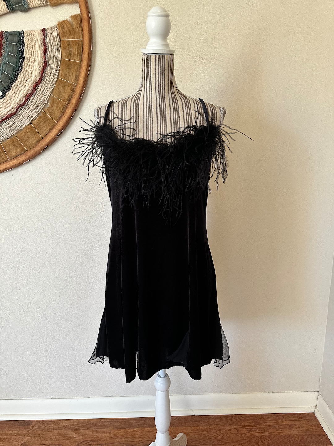 Vintage Y2K Intimate Attitudes Feathered Black Velvet Night Gown XL - Etsy