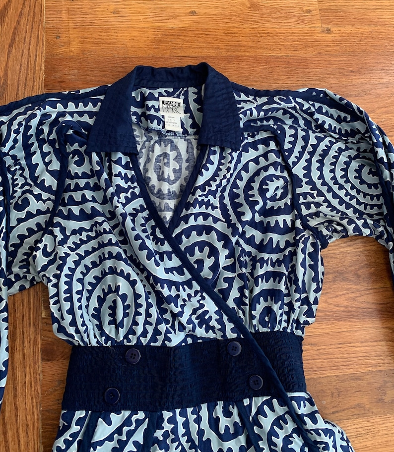 Vintage 80s Jeanne Marc Mandala Cotton Jumpsuit Balloon Sleeves Woman's ...