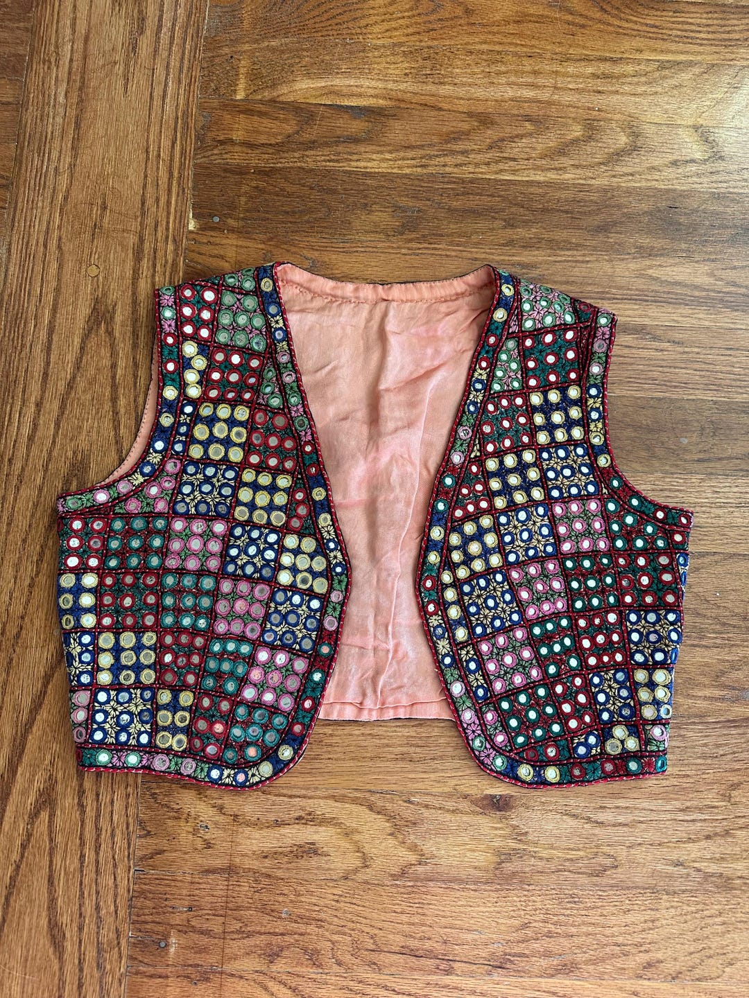 Vintage Indian Embroidered Vest Mirrors Colorful Ethnic Women's Xs - Etsy