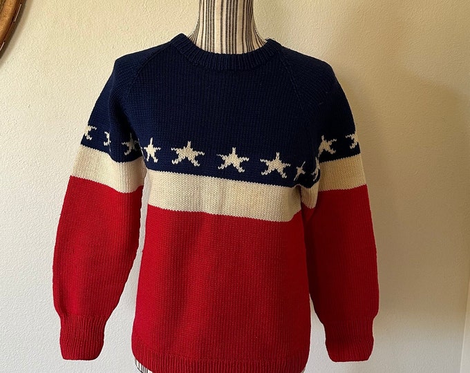 Vintage Hand Knitted American Flag Sweater Patriotic Women's XS/S - Etsy