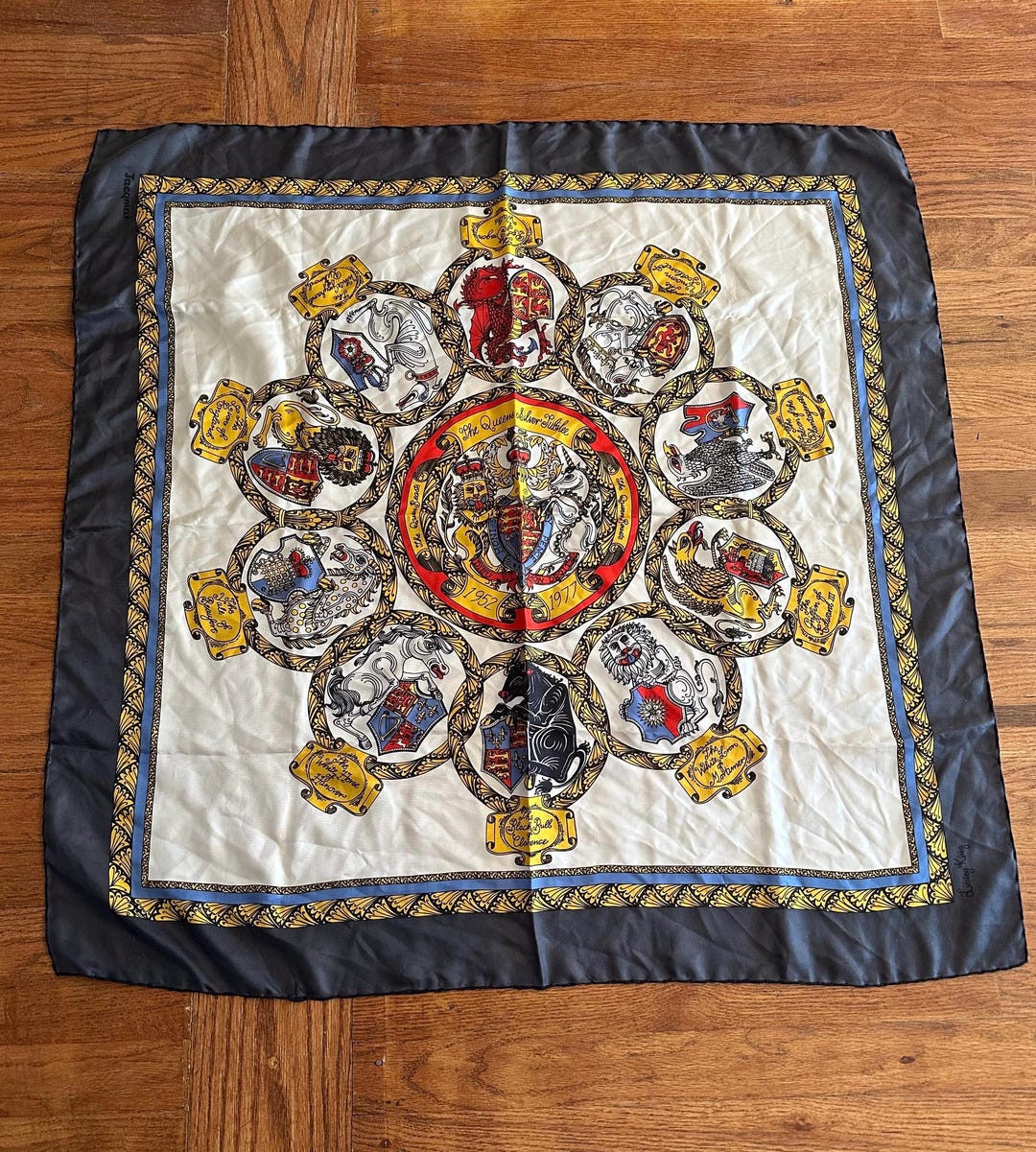 Vintage JACQMAR Silk the Queens Silver Jubilee by Lesley King Scarf ...