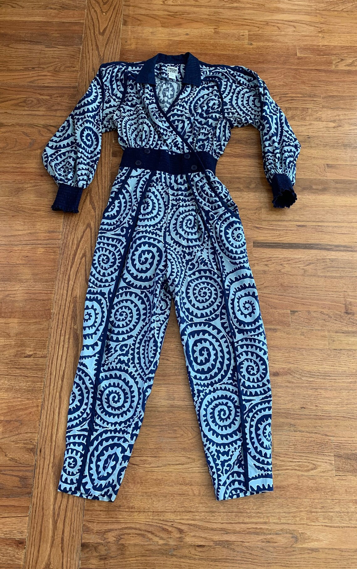 Vintage 80s Jeanne Marc Mandala Cotton Jumpsuit Balloon Sleeves Woman's ...