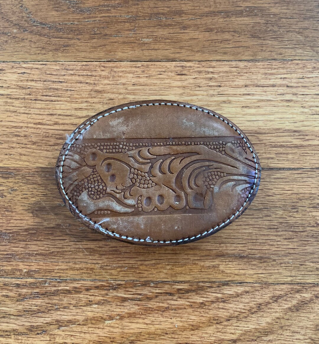 Vintage Genuine Tooled Leather Belt Buckle - Floral Pattern - Etsy