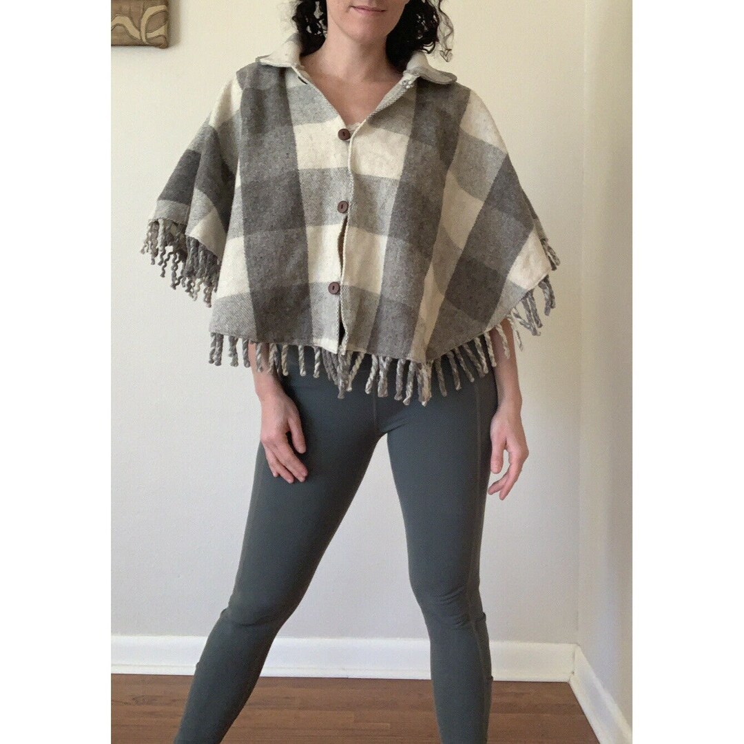 Vintage 70s Heritage Wool Plaid Poncho Wrap Cottagecore Rustic Farm S/M ...