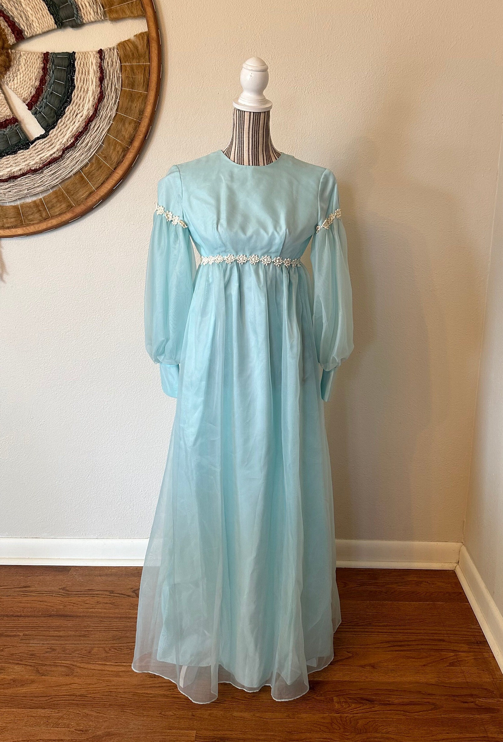 Vintage Lorrie Deb Dress 1960s Edwardian Maxi Puff Sleeve Woman's Small ...