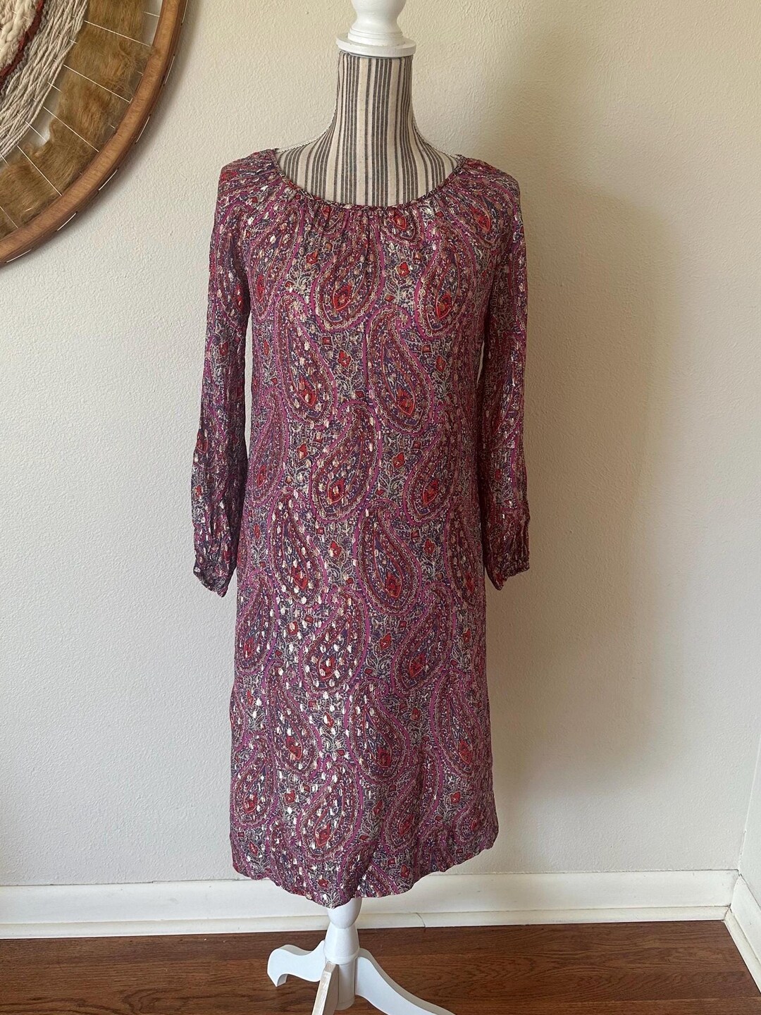 Vintage 60s Dress Nat Kaplan Couture Paisley Metallic Pink Sheath Woman ...