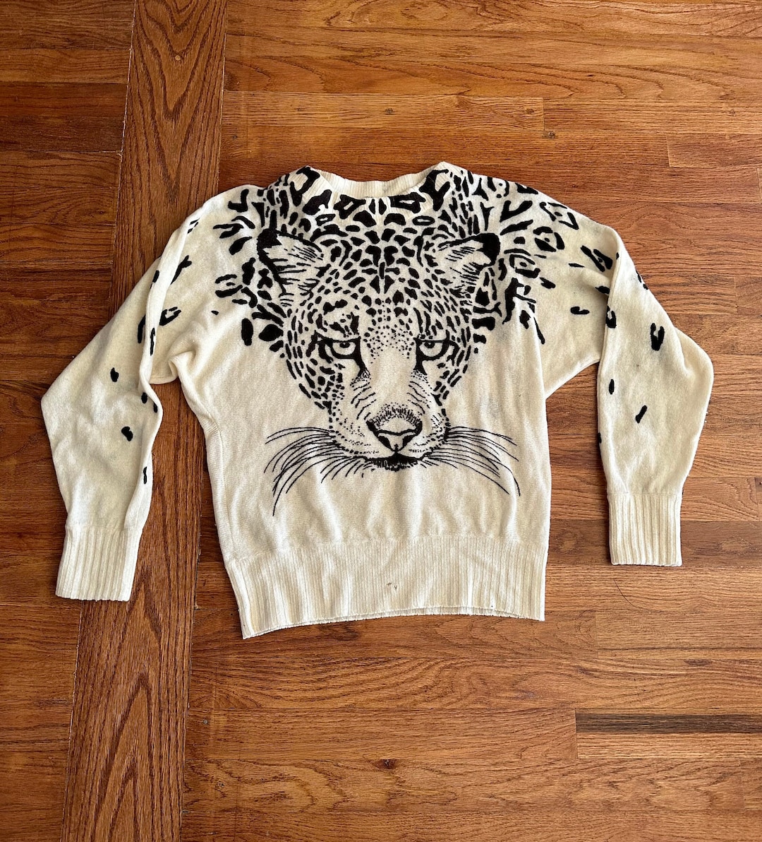 Vintage RARE Krizia Maglia 80's Panther Wool Angora Oversized Sweater M ...