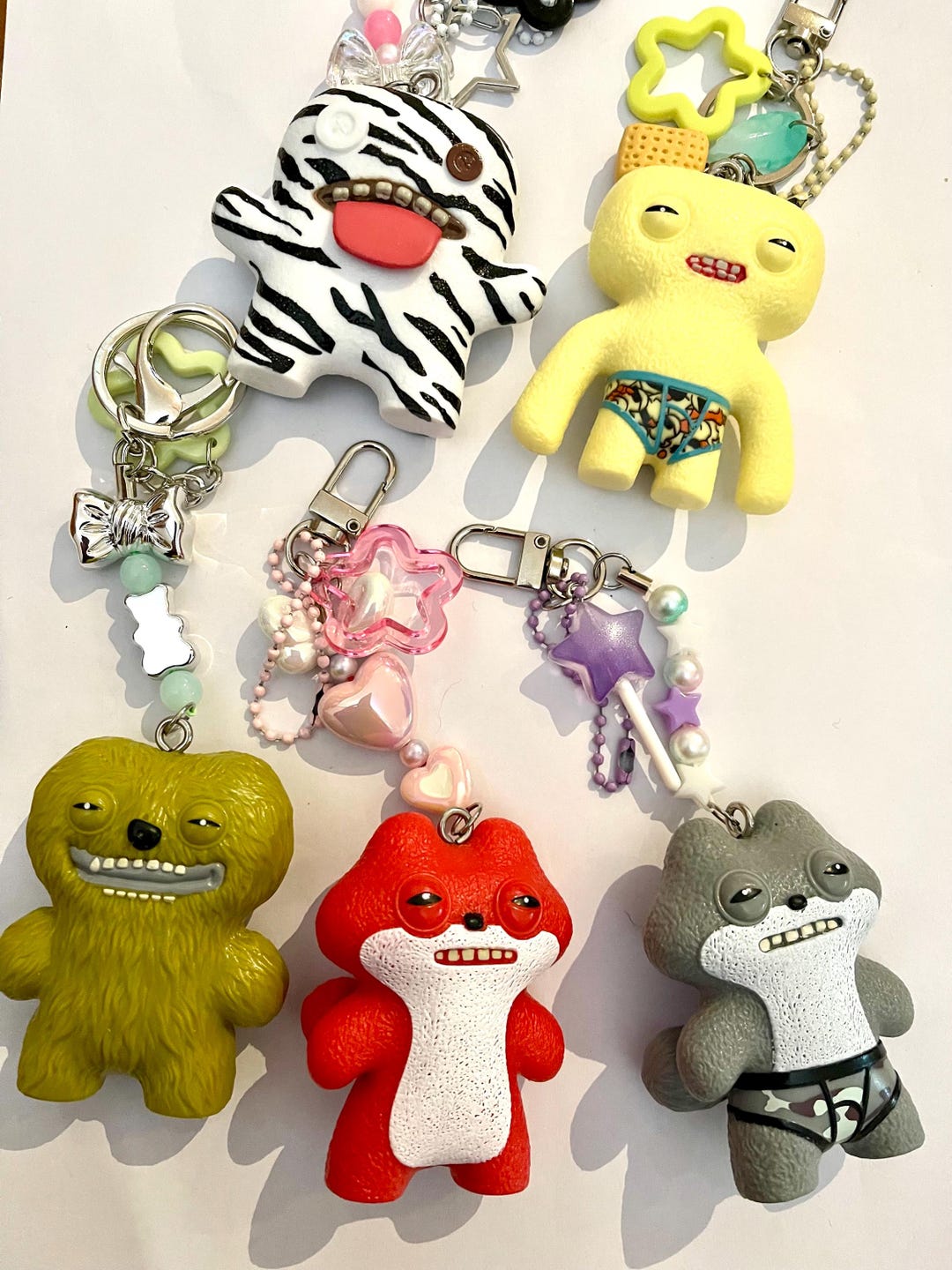 Upcycled Fuggler Figurine Keychain: Handmade Beaded Bag Charm - Etsy