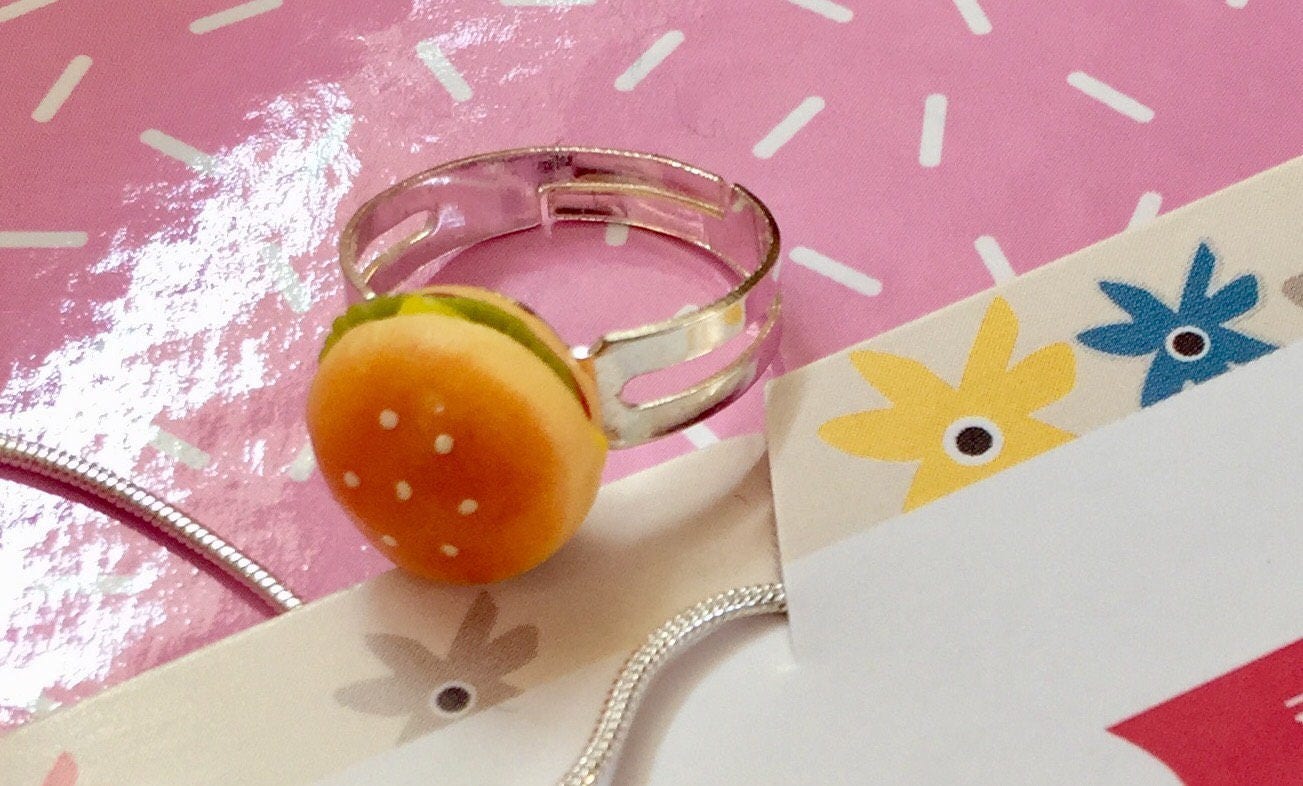 Miniature burger ring cheeseburger ring junk food ring | Etsy
