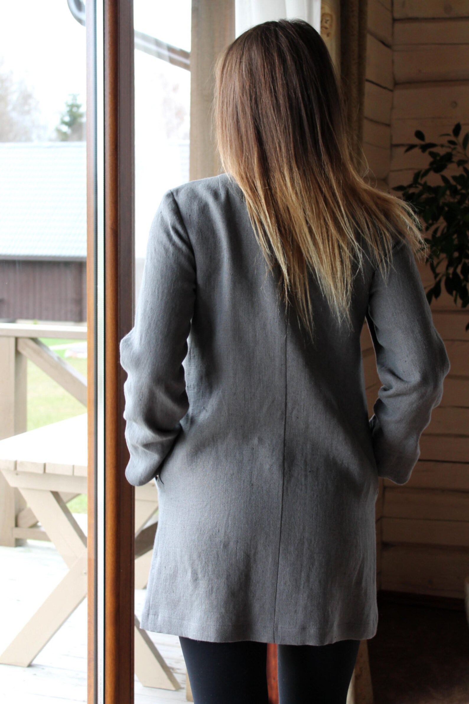 Fitted Linen Jacket, Stand up Collar Overcoat, Elegant Linen Spring ...