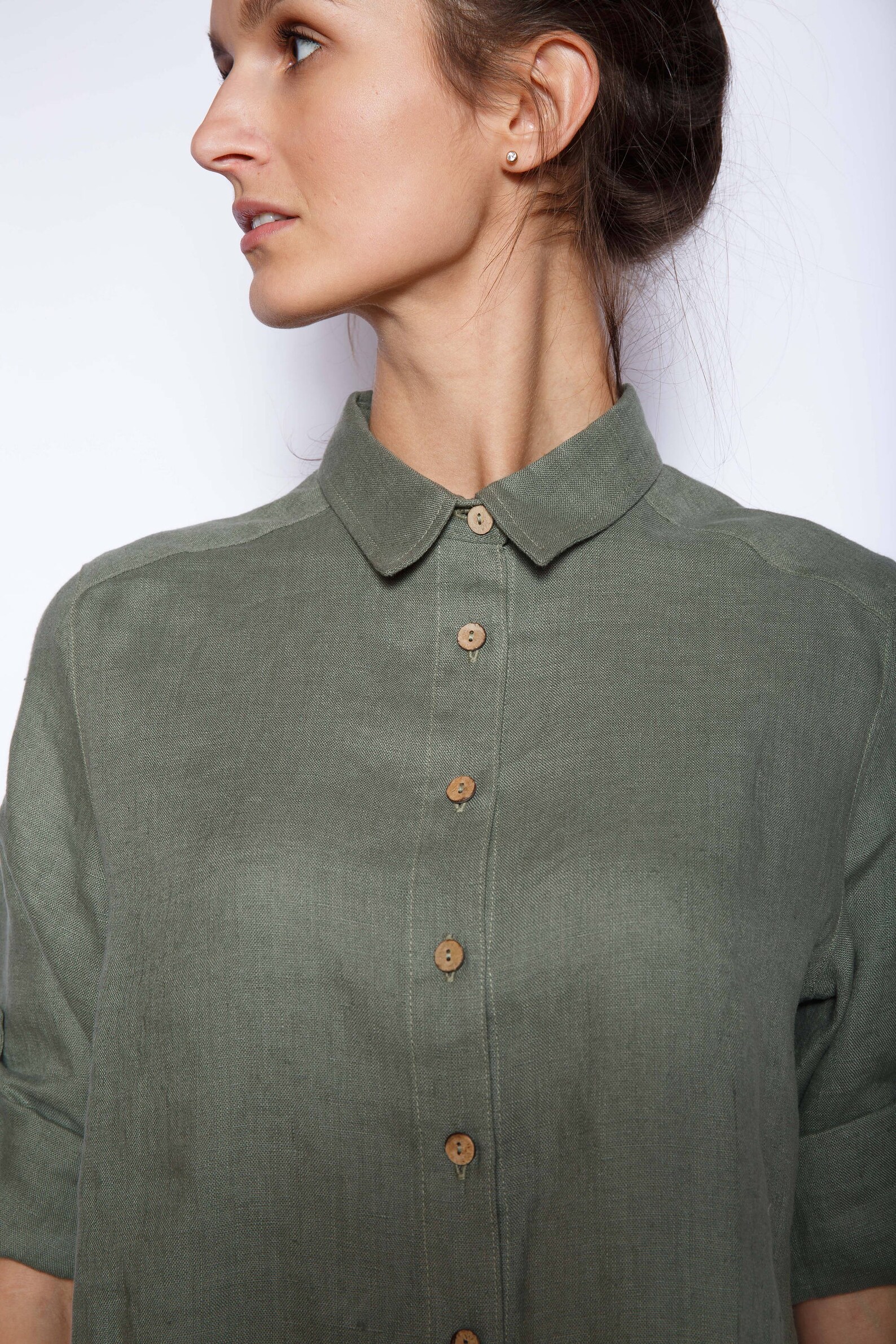 Long Linen Shirt Rolled up Sleeve Top Loose Cut Top - Etsy UK