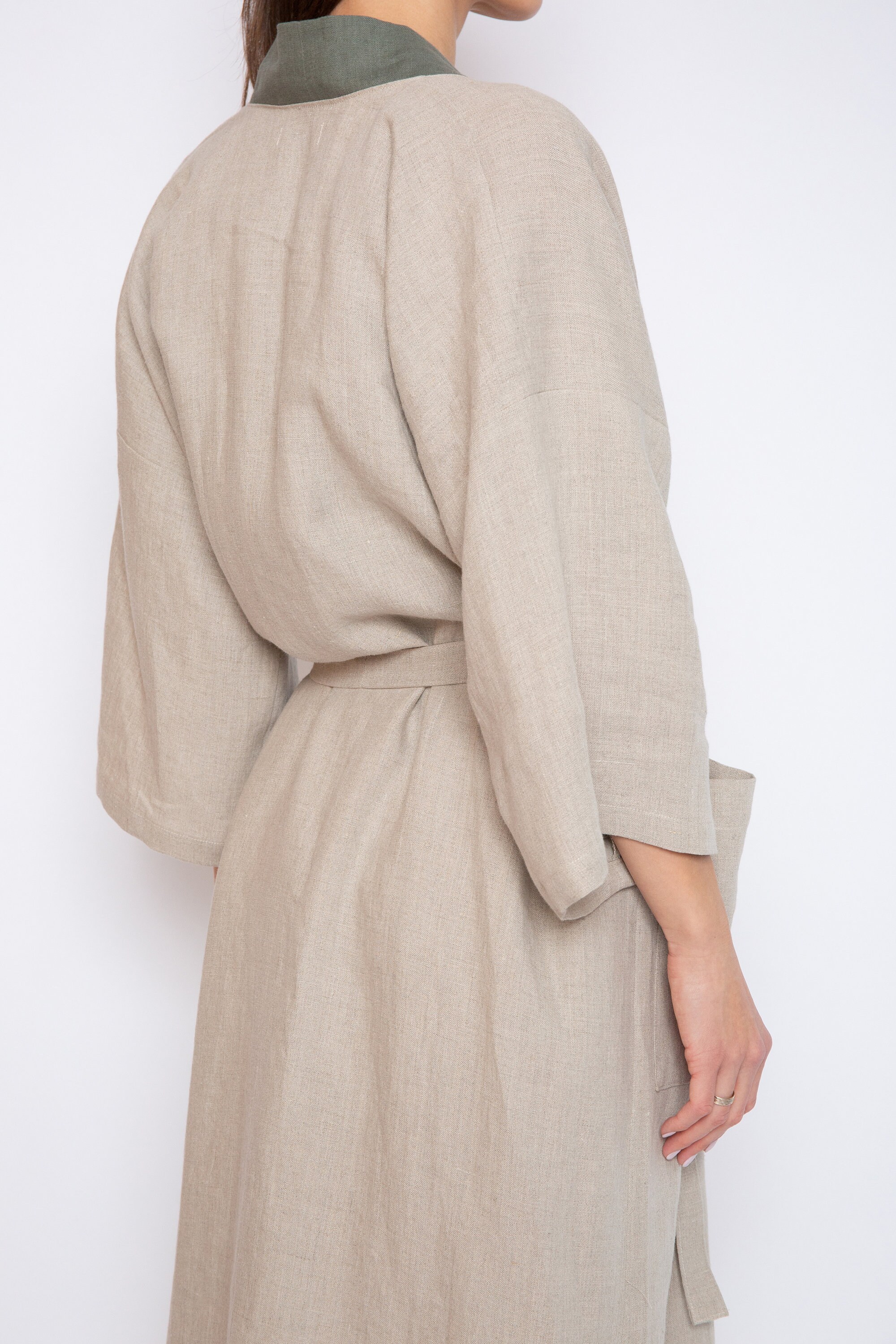 Natural Linen Robe With Large Pockets, Unisex Bathrobe, Dressing Gown ...