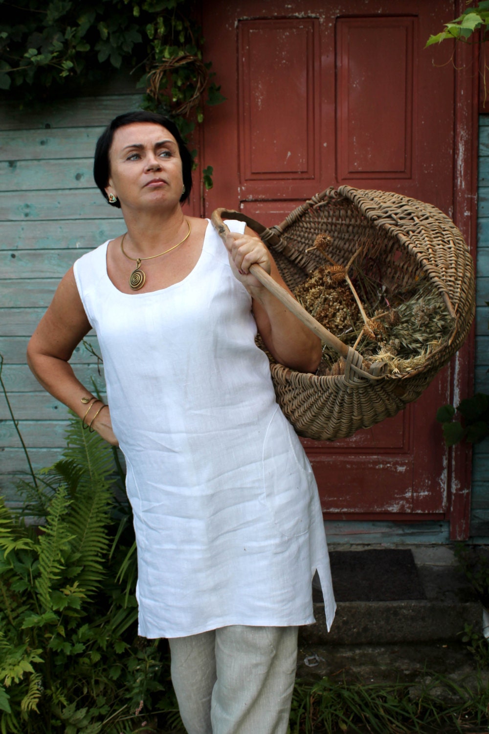 White Linen Tunic, Sleeveless Tunic, Casual Linen Top, Above Knee Top ...
