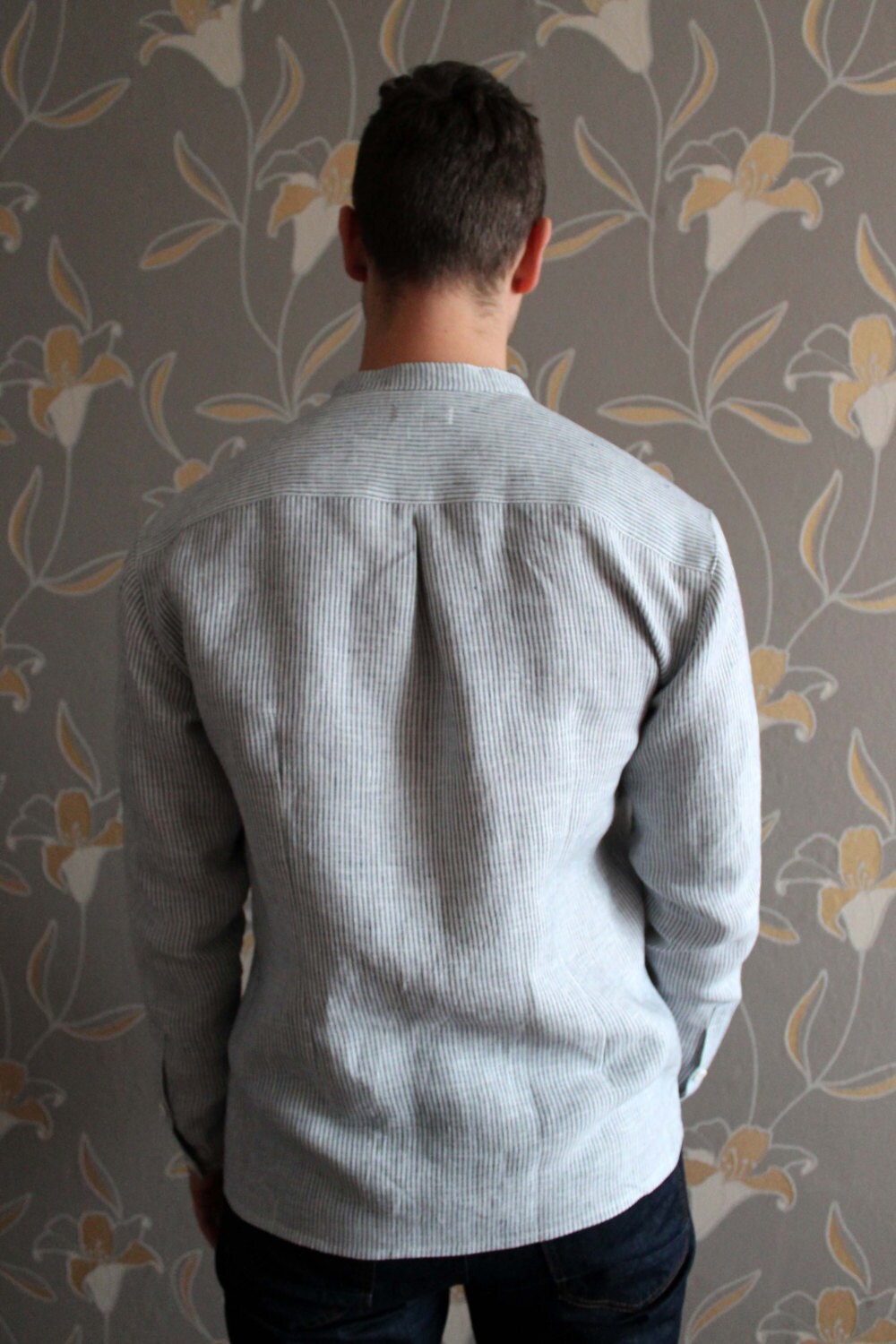 Handmade Linen Mens Shirt Band Collar Slim Cut Long Sleeve - Etsy