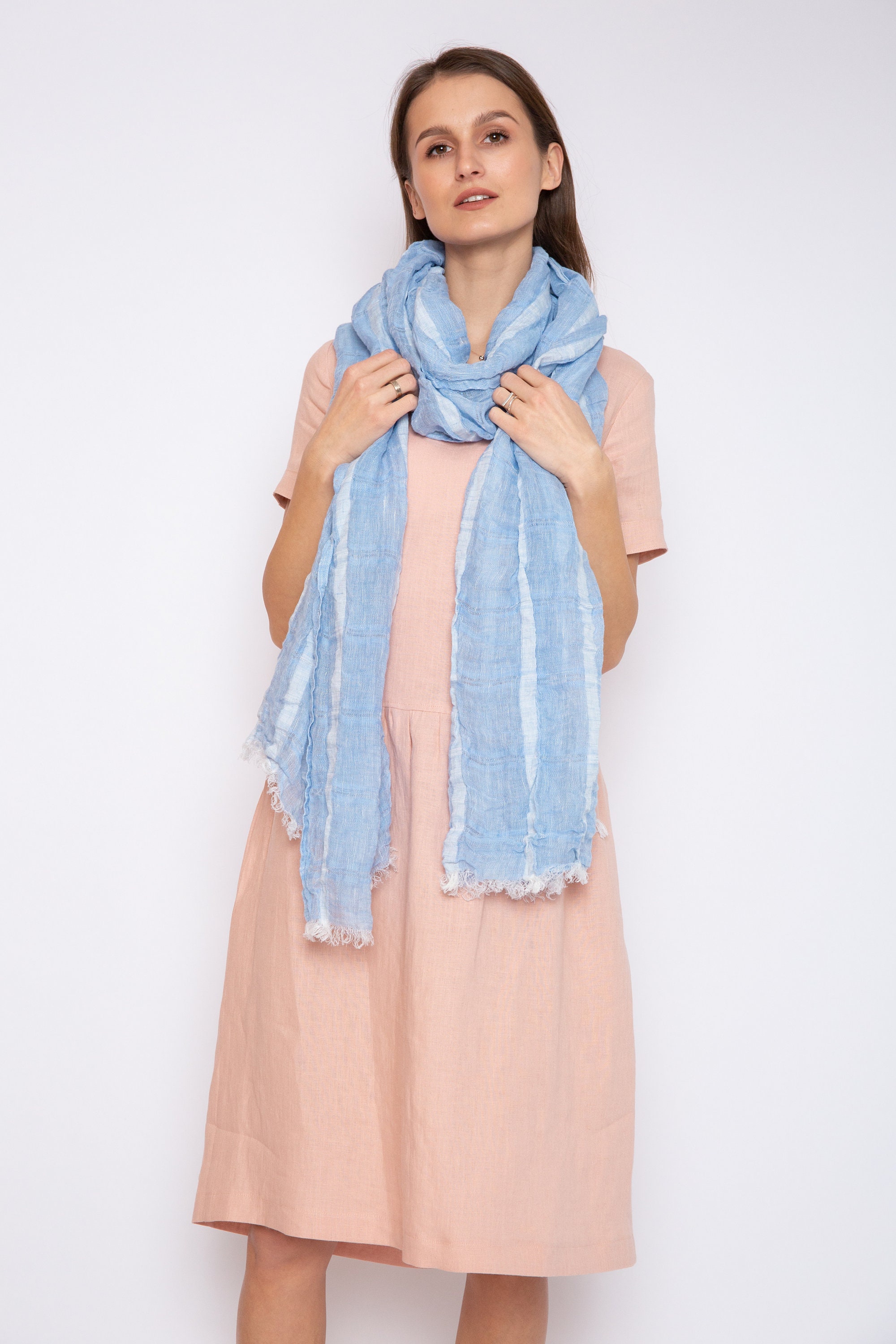 READY TO SHIP, Extra Long Linen Scarf With Fringes, Lightweight Shawl ...