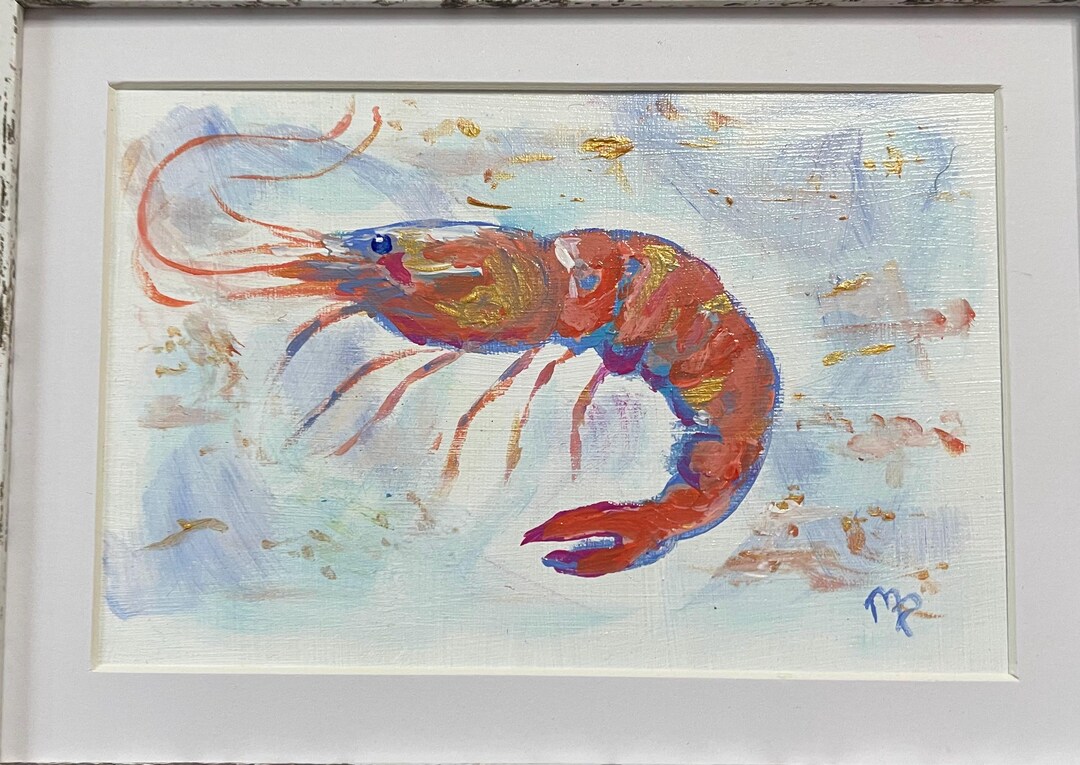 Original Acrylic Painting of a Gilded Shrimp, Framed and Matted - Etsy