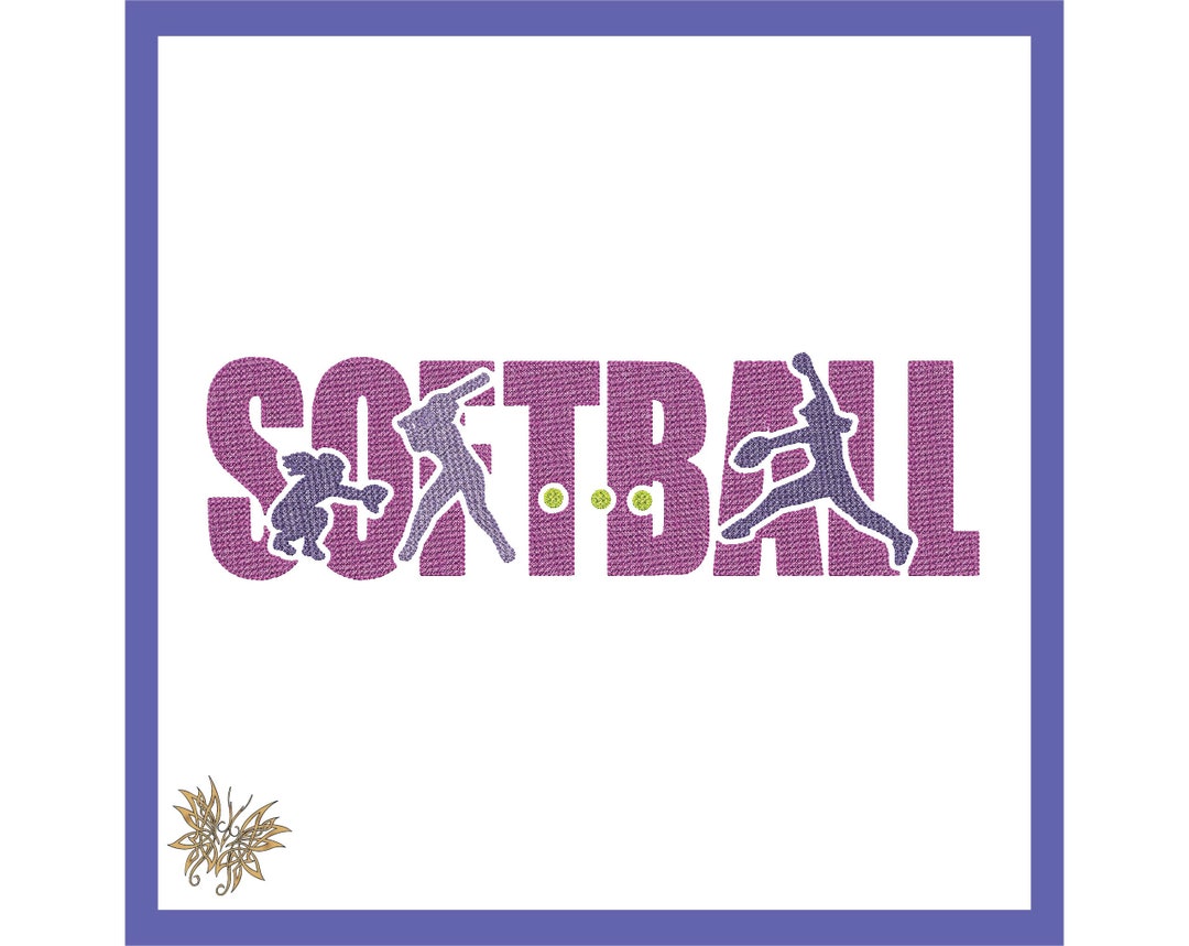Softball Players Machine Embroidery Design Files With Cutout Text for ...