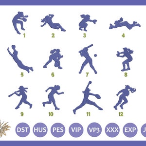 Softball Players Machine Embroidery Individual Design Files for the ...
