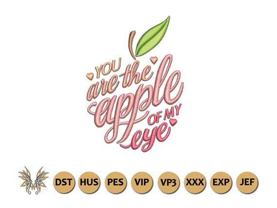 Apple Shaped Text Machine Embroidery Design With Inspirational | Etsy