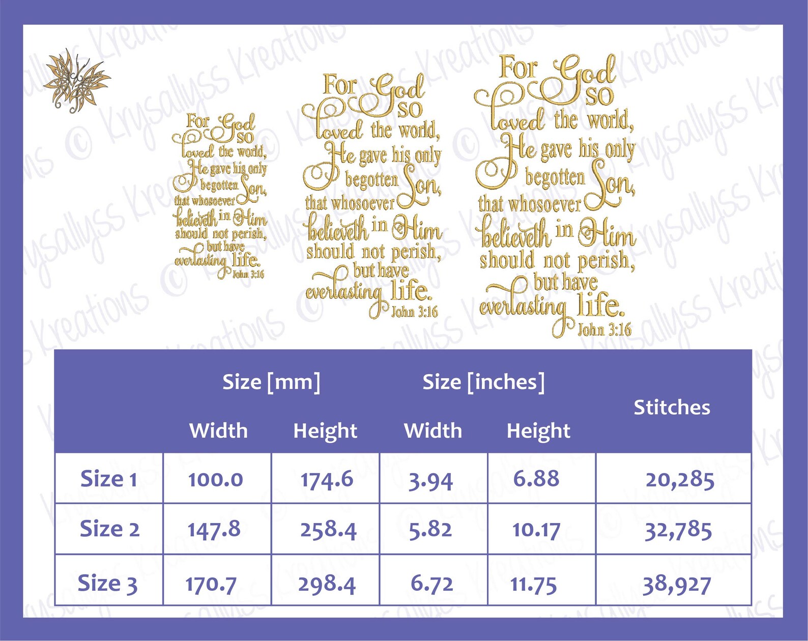 Bible Verse Machine Embroidery Design, Embroidered File John 3:16 ...